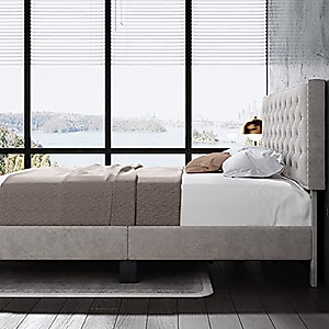 HOSTACK King Size Bed Frame, Modern Upholstered Platform Bed with Adjustable Headboard, Heavy Duty Button Tufted Bed Frame with Wood Slat Support, Easy Assembly, No Box Spring Needed (Grey, King)