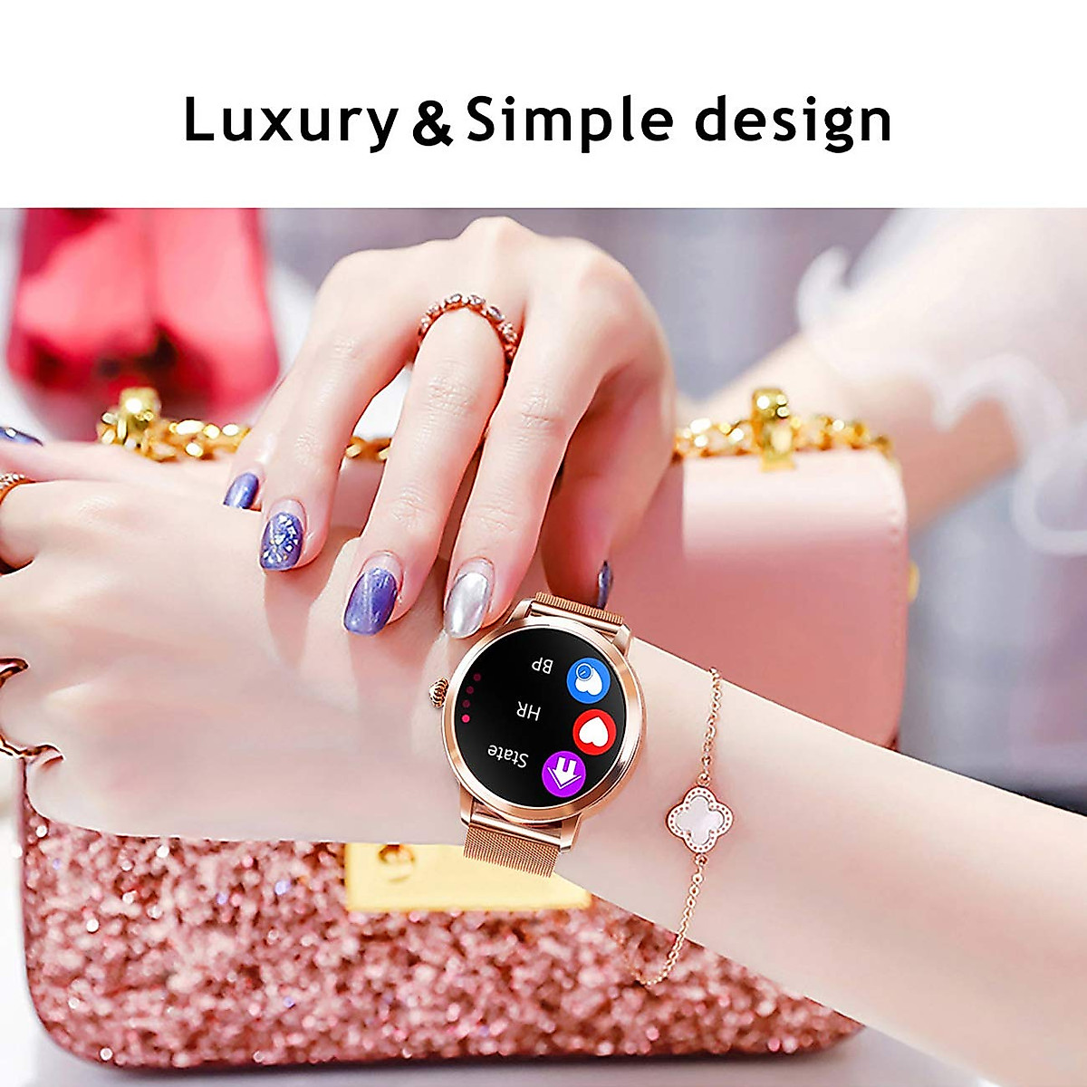 Smart Watch for Women, RAIMI Fashion Fitness Watch with Heart Rate Blood Pressure Sleep Tracker Pedometer Multiple Sport Modes, Waterproof, Sport SmartWatch Sync with Google Fit, iOS & Android App