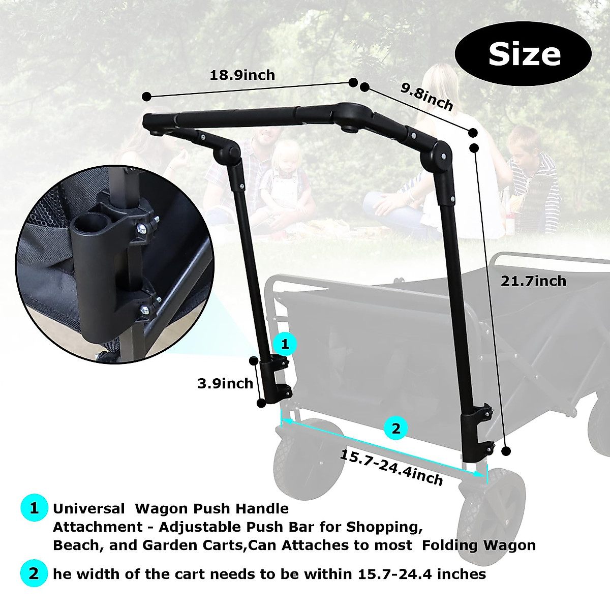 VOONKE Folding Wagon Push Handle, Adjustable Universal Wagon Handle Attachment, Replacement Folding Kids Wagon Pusher for Folding Beach Cart Stroller Attachment Compatible (Wagon Not Included)