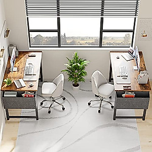 OLIXIS Computer Desk Writing Work Modern PC Table with Storage and Hooks for Bedroom, Home Office, 2 Person Use, 47 Inches, Rustic Brown