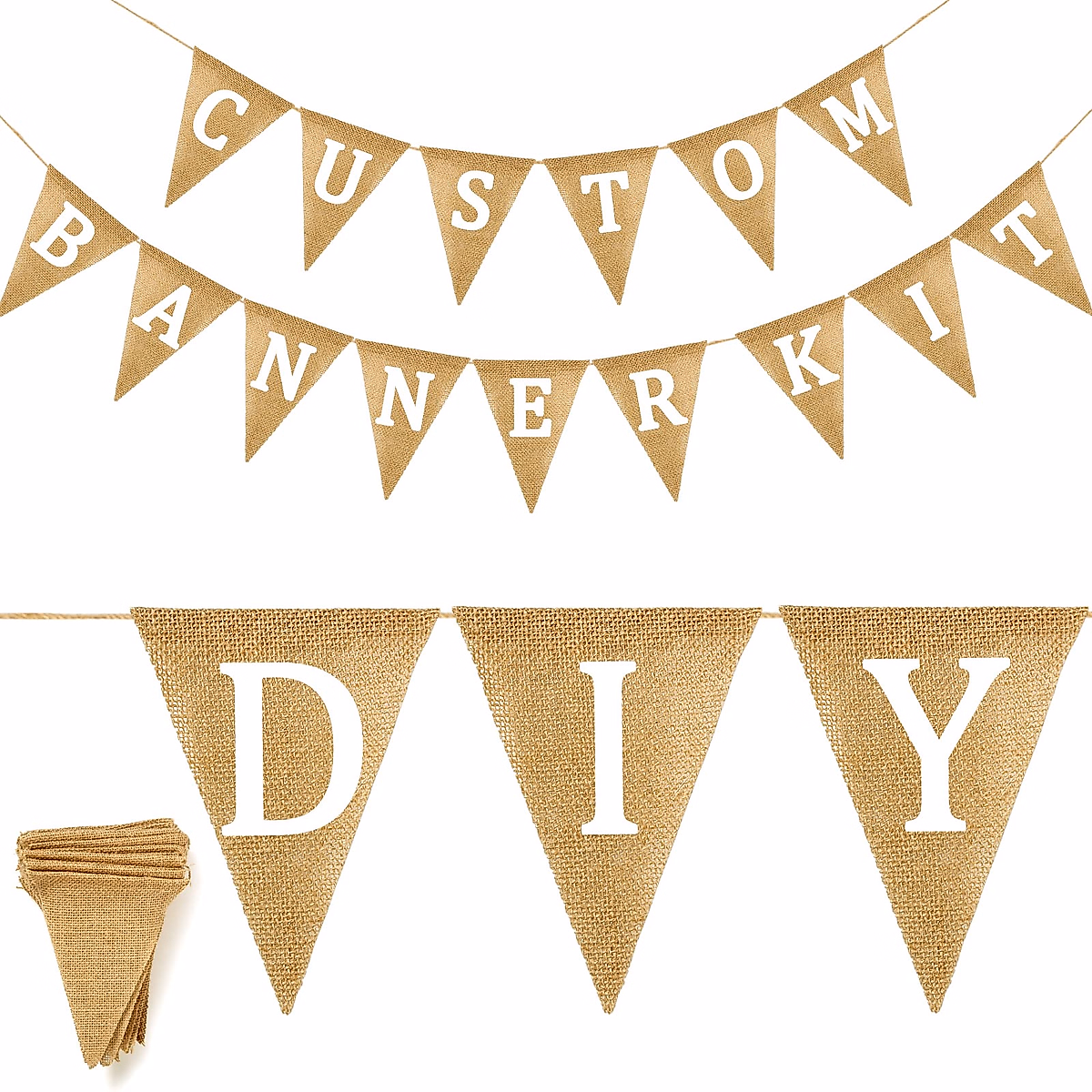 96 Pcs 59 ft DIY Valentine's Day Burlap Banner Garland Burlap Triangle Flag DIY Blank Banner Burlap Pennant Flags Make Your Own Banner DIY Valentines Decor for Wedding Birthday Graduation with String