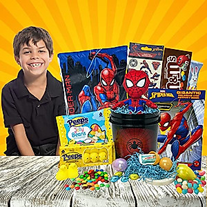Spider-Man Easter Gift Basket For Kids Already Filled - Easter Care Package Gift Pack Bundle Prefilled With Easter Eggs Candy Chocolate for Girls Boys Young Children Grandchildren Toddlers