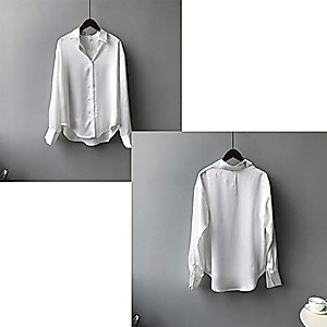 Pantete Womens Satin Silk Button Down Shirt Long Sleeve Casual Office Blouse Top Breathable & Silky White