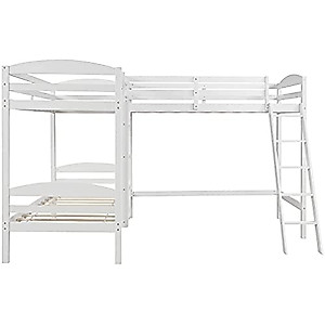 STP-Y Twin Over Twin Bunk Bed with 2 Ladders, Twin L-Shaped Bunk Bed and Loft Bed with Full-Length Guardrail, 3 Solid Wooded Bed Frames for Kids (White)