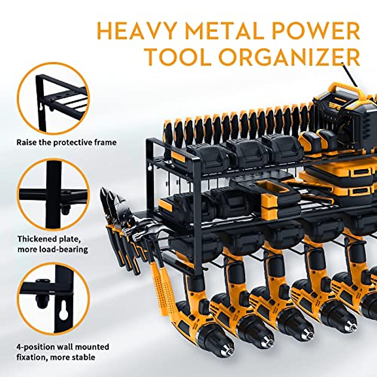THILEMON Power Tool Organizer, 3 Layers 7 Drill Holder Heavy Metal Power Tool Organizer Wall Mount, Garage Organization, Power Tool Organizer