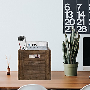 NC Luneodoki Wooden Decorative Storage Cube Boxes with Handles, 11” x Large Baskets For Shelves, Stackable Containers Organizing Bins Toy, Clothes, Books, Office, Rustic Brown