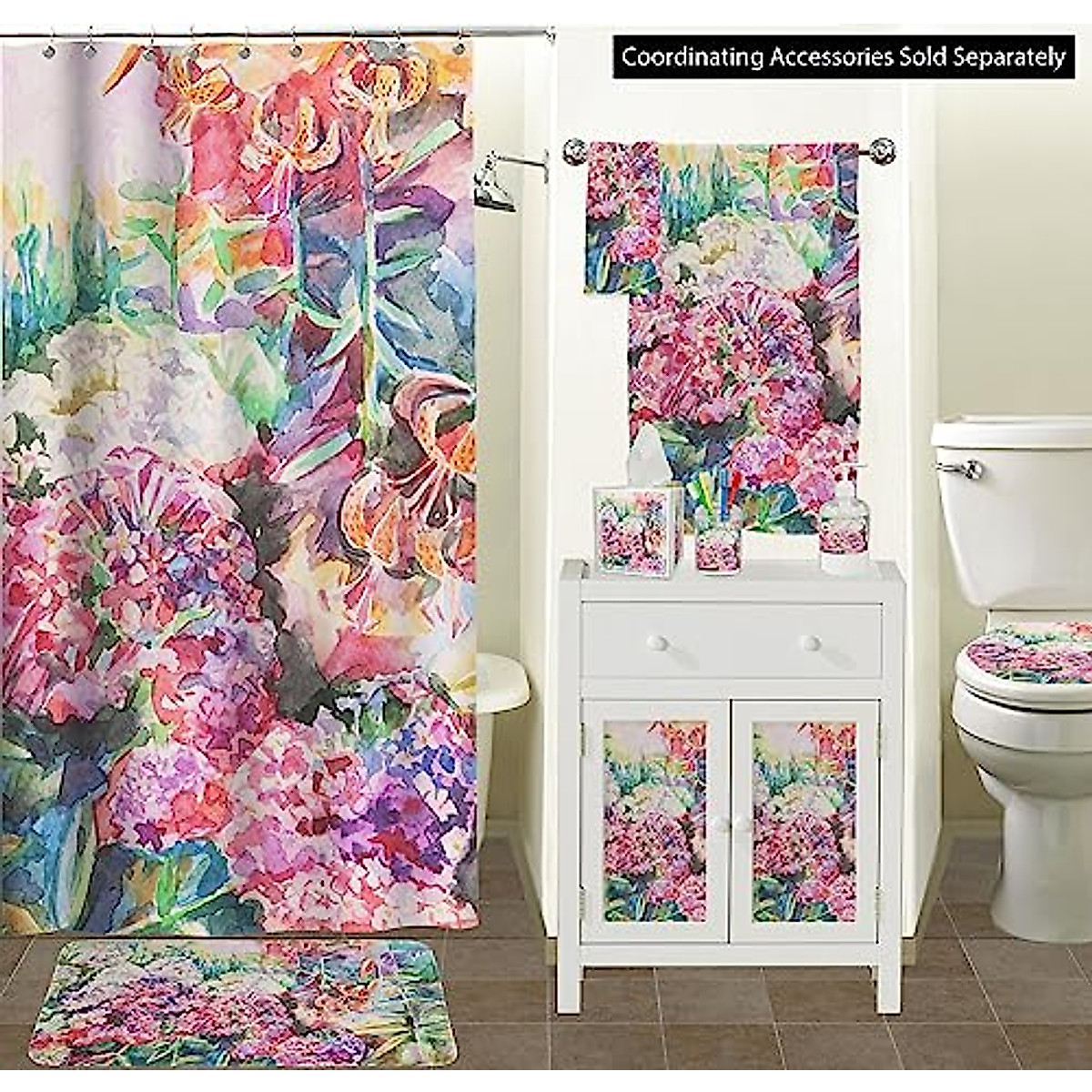 RNK Shops Watercolor Floral Waste Basket - Single Sided (White)