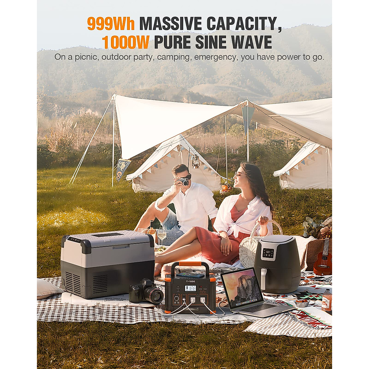 GRECELL 1000W Solar Generator with 200W Portable Solar Panel, 999Wh Portable Power Station Solar Powered Generator Lithium Battery Backup USB-C PD 60W for Outdoor Camping RV Off-grid Home Emergency