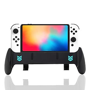ECHZOVE Switch OLED Grip, Comfortable and Ergonomic Gaming Portable Protective Handheld Grip, Joy Con and Switch OLED Control, Accessories for Switch 2021 with Game Slots and Kickstand - Black