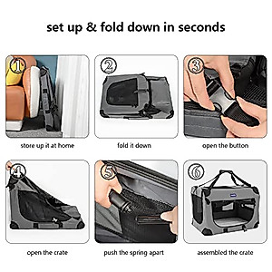 Petprsco Portable Collapsible Dog Crate, Travel Dog Crate 24x17x17 with Soft Warm Blanket and Foldable Bowl for Large Cats & Small Dogs Indoor and Outdoor