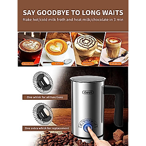 Gevi Milk Frother, 4 in 1 Stainless Steel Electric 10.1 oz/2.5 oz Automatic Cold and Hot Milk Foam Maker & Milk, Chocolate Warmer for Macchiato, Cappuccino, Hot Chocolates, Latte, 500W, 120V, Silver