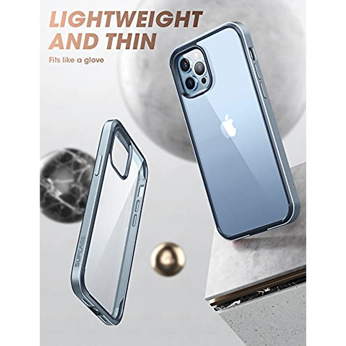 SUPCASE UB Edge Pro Series Case for iPhone 13 Pro Max (2021 Release) 6.7 Inch, Slim Frame Clear Protective Case with Built-in Screen Protector (Cerulean)