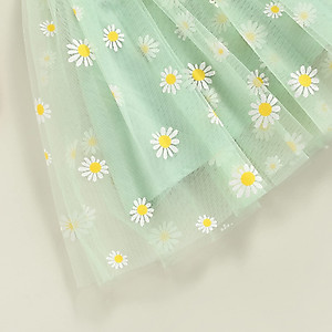 Mubineo Toddler Baby Girl Flower Tulle Tutu Dress Strappy Princess Dresses Sundress (Green Daisy, 6-12 Months)