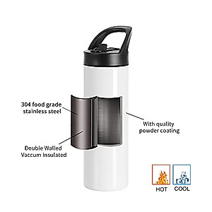 PYD Life Sublimation Tumblers Blanks Cups Water Bottle White 20 OZ Skinny Straight Sports Bottles Mugs with Portable Sippy Up Lid with Straw,for Tumbler Heat Press 4 Pack