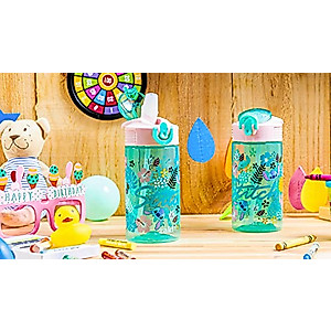 Zak Designs Kids Durable Plastic Spout Cover and Built-in Carrying Loop, Leak-Proof Water Design for Travel, (16oz, 2pc Set), Lilo and Stitch 2pk