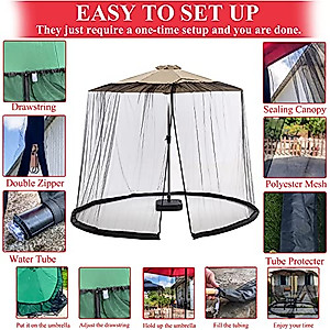 Patio Umbrella Netting, 7-10 FT Outdoor Umbrellas Screen Ultra-Large Umbrella Netting, Umbrella Hanging Tent, Patio Netting, Accommodate Up to 9 People Equipped with Double Zippers and Water Pipe