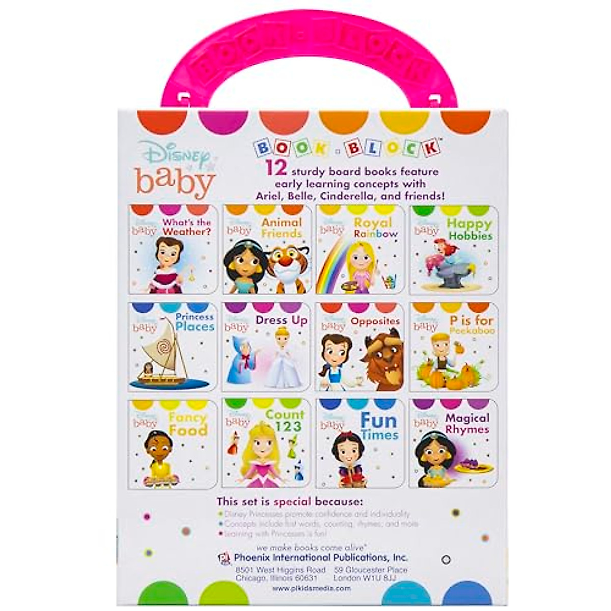 Disney Baby Princess Cinderella, Belle, Ariel, and More! - My First Library Board Book Block 12 Book Set - First Words, Colors, Numbers, and More! - PI Kids
