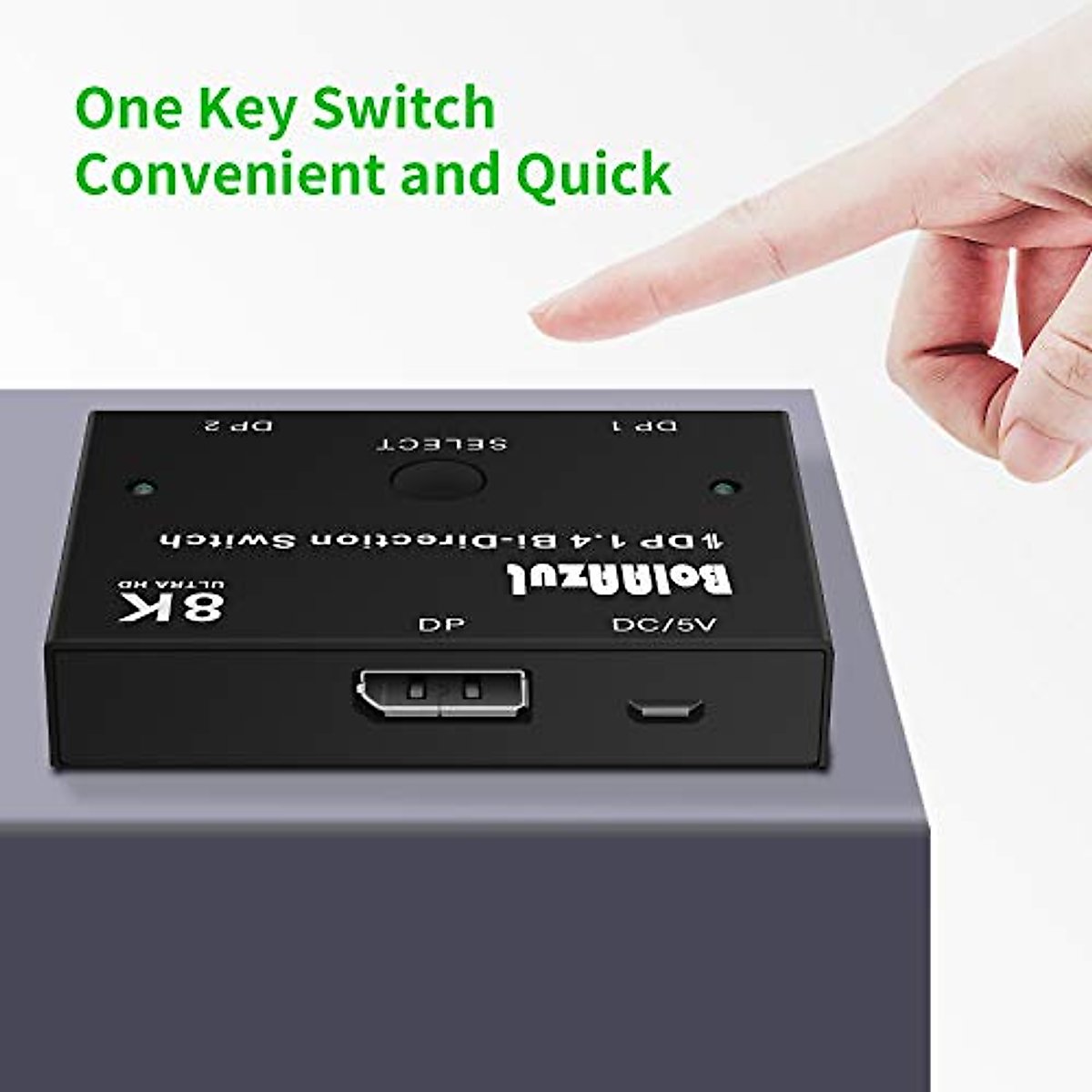 DisplayPort Splitter 8K DisplayPort Switch, BolAAzuL Bi-Directional Display Port Switcher Box 2 in 1 Out/DP 1.4 Splitter 1 in 2 Out for Dual Monitors - 8K@60Hz 4K@120Hz 2K@144Hz - for PC Computer