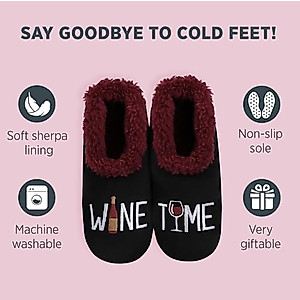 Snoozies Pairables Sherpa-lined Slipper Socks - Fuzzy and Cute Slippers for Women with Non-Slip Sole - Ladies Warm Slippers - Wine Time - Medium