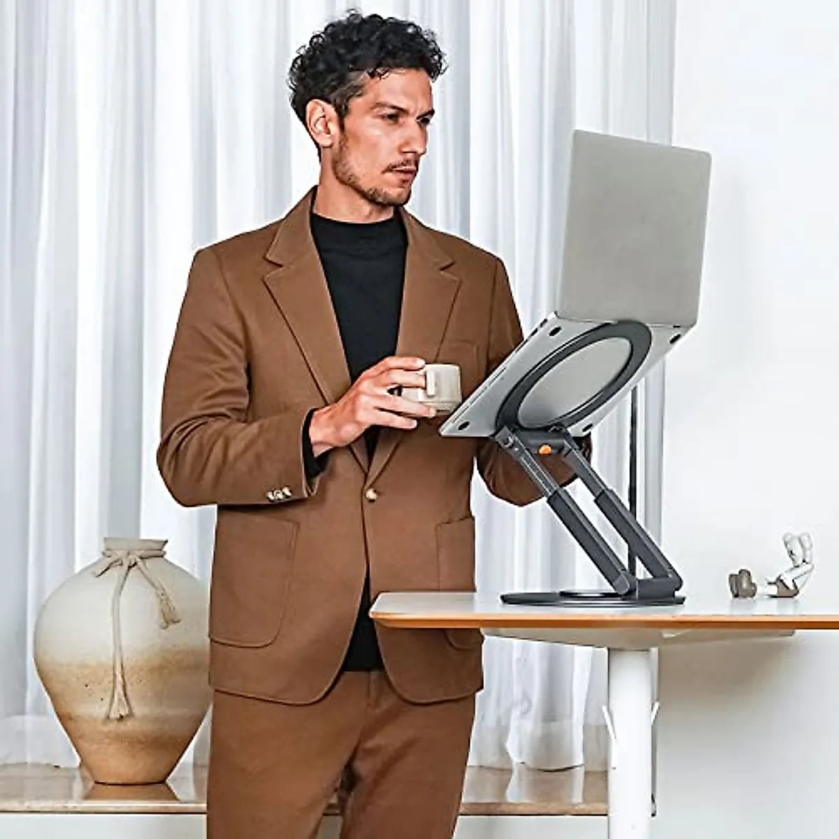 ProtoArc 360 Rotating Laptop Stand, ESZ1 Swivel Laptop Riser Ergonomic Computer Stand for Laptop, Adjustable Height, Fully Foldable for Easy Storage, Fits All MacBook/Laptops up to 17 inches