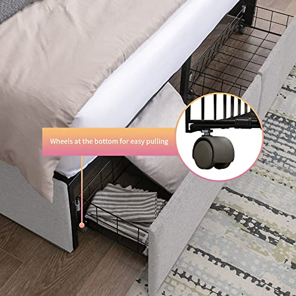 Mixoy Platform Bed Frame with 4 Large Storage Drawers, Metal Slats Support, No Box Spring Needed, Easy Assembly (Cal King, Light Grey)