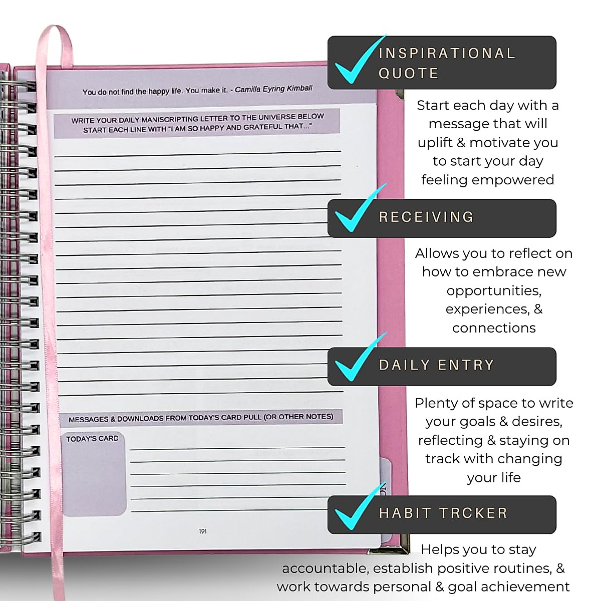 Maniscripting Journal: 90 day journal, guided prompts, daily planner, manifestation journal, gratitude, mindfulness, self love, happiness, wealth, weekly habit tracker, journal for women, undated.