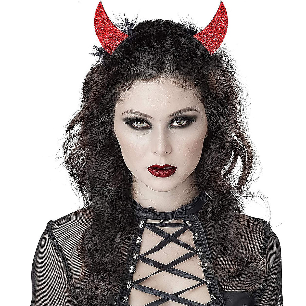 ZITULRY Halloween Headbands for Women Rhinestone Devil Horns Headband Crystal Cat Ears Headband Hairwear for Girls (Devil Horns Headband)