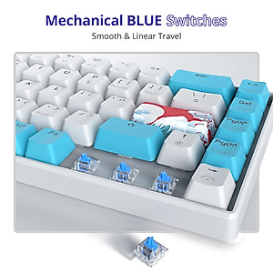 Owpkeenthy Wired 65% Mechanical Gaming Keyboard with Blue Switch 60% Ultra Compact RGB Gaming Keyboard Backlit Keys N-Key Rollover for PC PS5 Xbox(Blue/ 68 Blue Switch)