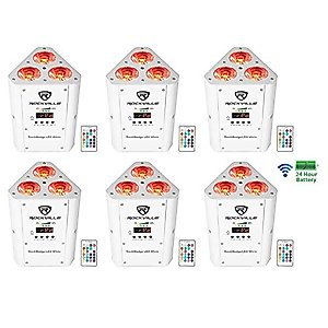 6 Rockville RockWedge LED RGBWA+UV Rechargeable Wireless DMX White Par Up-Lights