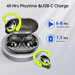 Wireless Earbuds Bluetooth Headphones, Bluetooth 5.3 Earbuds with Immersive HiFi Stereo, 2023 New 48Hrs Wireless Ear Buds Over Ear, ENC Mic, Comfortable Sport Earhooks, IP7 Waterproof in Ear Earphones