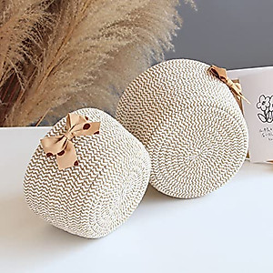 JIDOANCK Simple Hand Woven Cotton Rope Storage Basket, Large Capacity Storage Basket, Used for Mobile Books, Sundries, Cosmetics Beige M