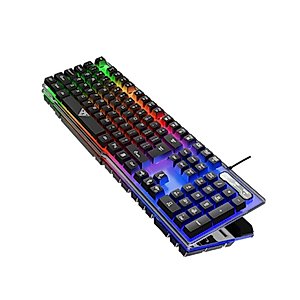 ZHAOXIAN Mechanical Keyboard and Mouse, Wired Gaming Keyboard Blue Switch 104 Keys Rainbow Backlit Keyboard and Wired Mouse 3200 DPI for PC Computer Gamer
