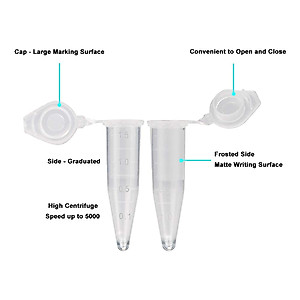 FveBzem 500pcs 1.5ml Conical Centrifuge Tubes Microcentrifuge Tube Plastic Test Vials with Lids Plastic Sample Small Bottle Vial Storage Container Test Tube Micro Centrifuge Tube with Snap Cap