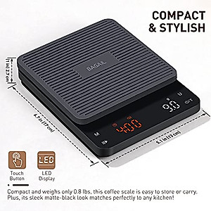 BAGAIL Kitchen Scale with Timer, 0.1g High Precision Coffee Scale, Drip Espresso Scale with Auto Tare, Touch Sensor and Silicone Cover - 6.6 lbs/3 kg