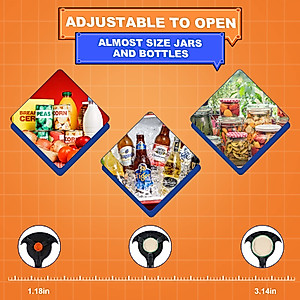 Powerful and Multifunctional Jar Opener for Seniors with Arthritis, Adjustable Jar Lid Opener for Weak Hands, 3-in-1 Labor-Saving Jar and Bottle Opener Opens Pop-Top Cans Beer Bottles Soda Cans