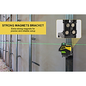 Firecore Green Laser Level Self Leveling 360 Degree Horizontal Cross Line Laser Level with Plumb Dots Laser Tool and Adjustable Brightness Technology - Magnetic Bracket Included (F191-XG-2P)