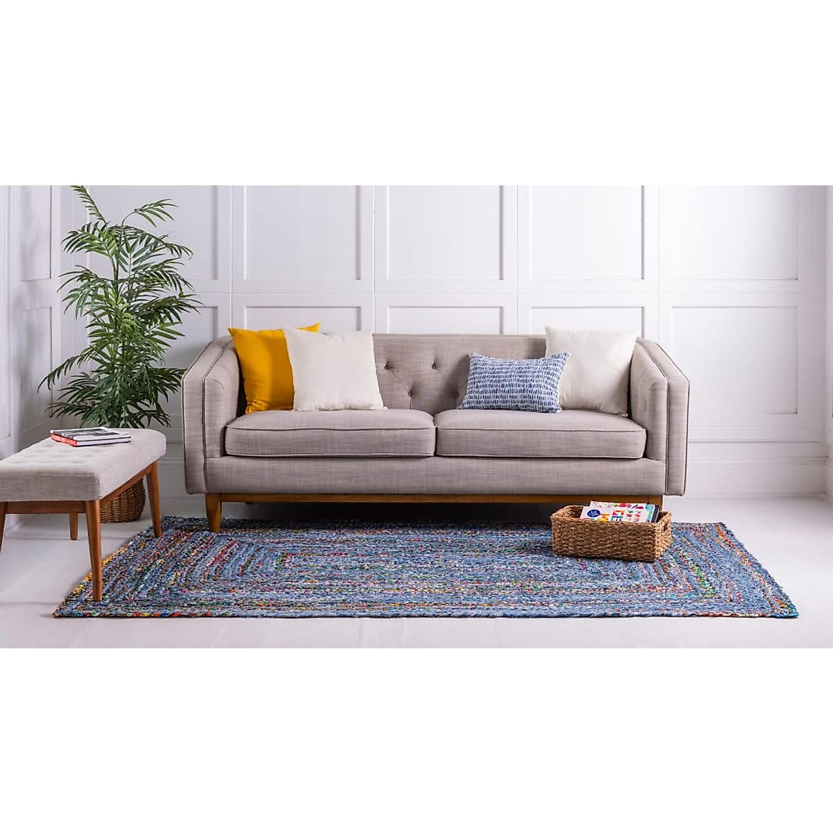 Unique Loom Braided Chindi Collection Casual Modern Blue/Dark Blue Area Rug (9' 0 x 12' 0)