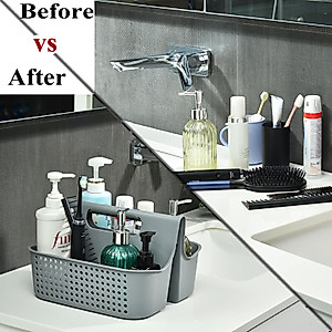 Haundry Portable Shower Caddy Basket, 2 Compartments Plastic Cleaning Caddy Organizer, Large Storage Tote with Handle for Bathroom, College, Dorm Room Essentials (Grey)