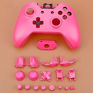 Full Housing Shell Case Cover + Middle Frame with Full Buttons for Xbox One Wireless Controller Without 3.5mm Jack Port (Pink)