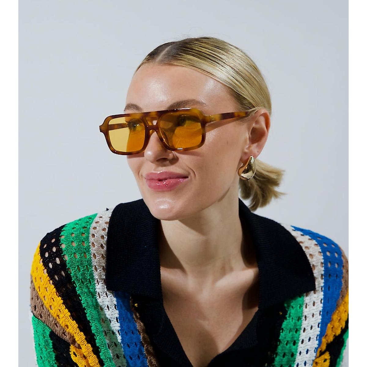 GUVIVI Retro 70s Square Aviator Sunglasses for Women Men Classic Sun Glasses Vintage Double Frame Trendy Shades