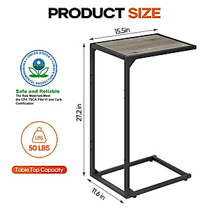 FAGIGY Side Table/C Shaped End Table for Couch & Bed, End Tables Living Room Tables Sofa Tables for Living Room, TV Tray for Eating on Couch, Small End Tables for Small Spaces, Easy Assembly, Oak