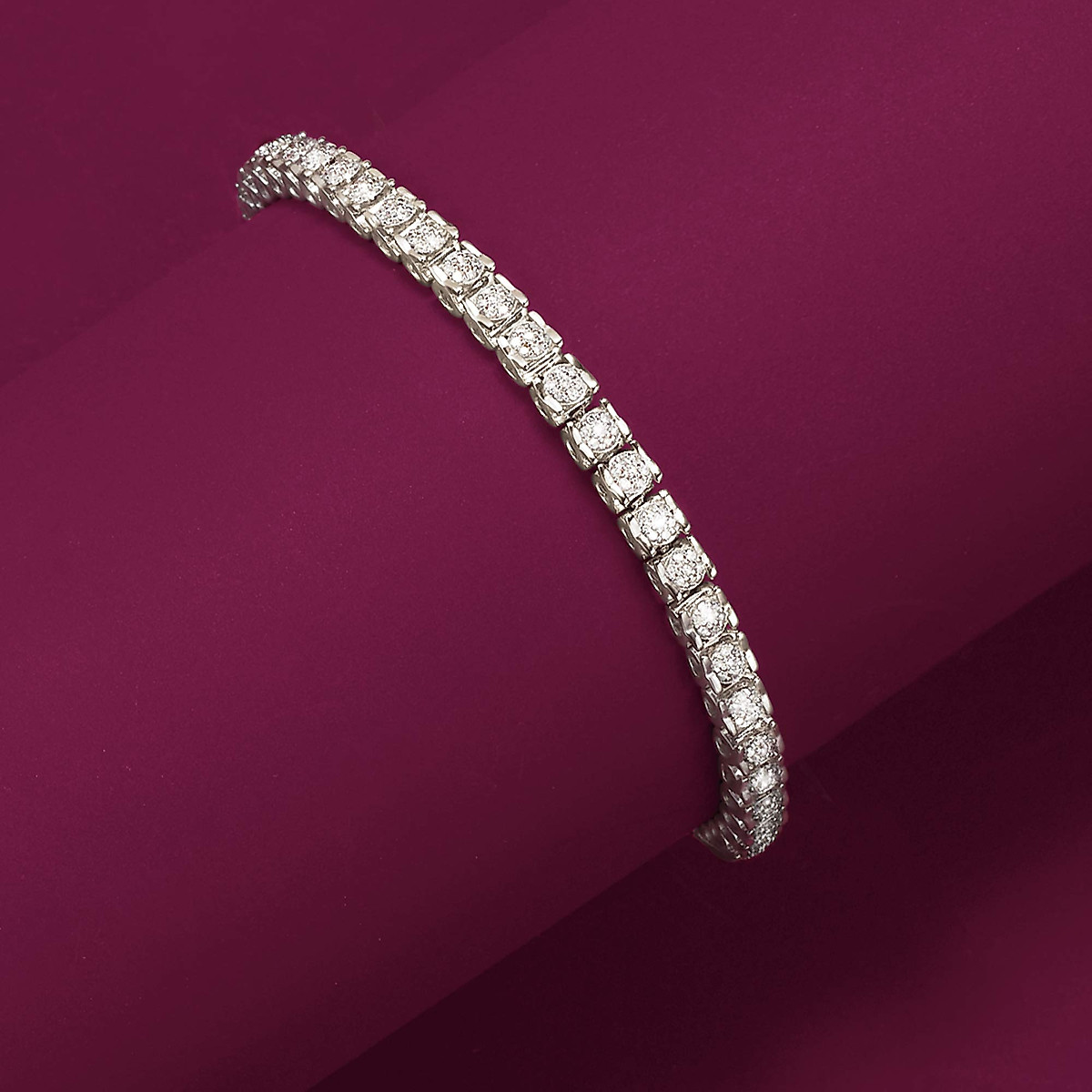 Ross-Simons 1.15 ct. t.w. Diamond Cluster Tennis Bracelet in Sterling Silver. 8 inches