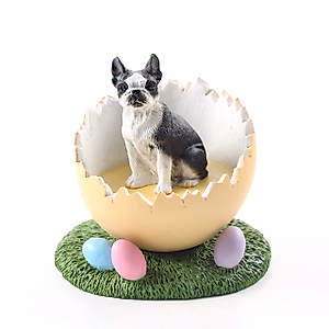 Conversation Concepts Easter Egg Boston Terrier Figurine – Easter Statue Gift: Realistic Hand Painted Sculpture, Nursery, Home Office Desk Decor, Spring Shower Present