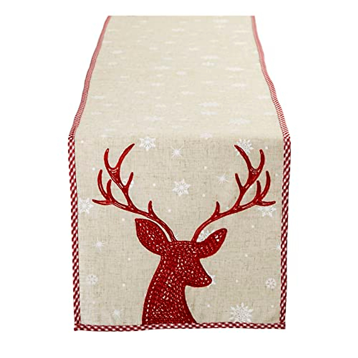 DII Holiday Dining Table Decoration Embroidered Christmas Table Runner, 14x70, Red Reindeer & Snowflakes