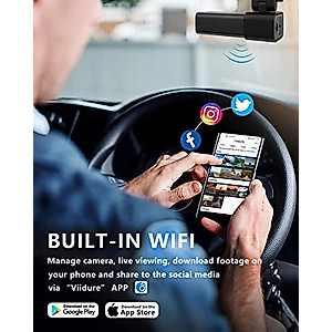 AX2V 2K WiFi Dash Cam for Cars with Super Night Vision and 170° Wide Angle - Screenless 1600P Dash Camera with WDR, G-Sensor, Loop Recording, and Parking Mode - Includes 32GB SD Card