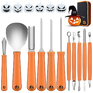 Ninonly Pumpkin Carving Kit, Professional 17Pcs Stainless Steel Pumpkin Knives Tools with Carrying Bag Pumpkin Carver Pumpkin Sculpting Set for Adults Kids Halloween Party Decorating Jack-O-Lanterns
