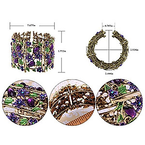 Alilang Antique Hollow Vintage Floral Topaz Crystal Rhinestone Flower Garden Bracelet Bangle Cuff, Purple Amethyst Flowers