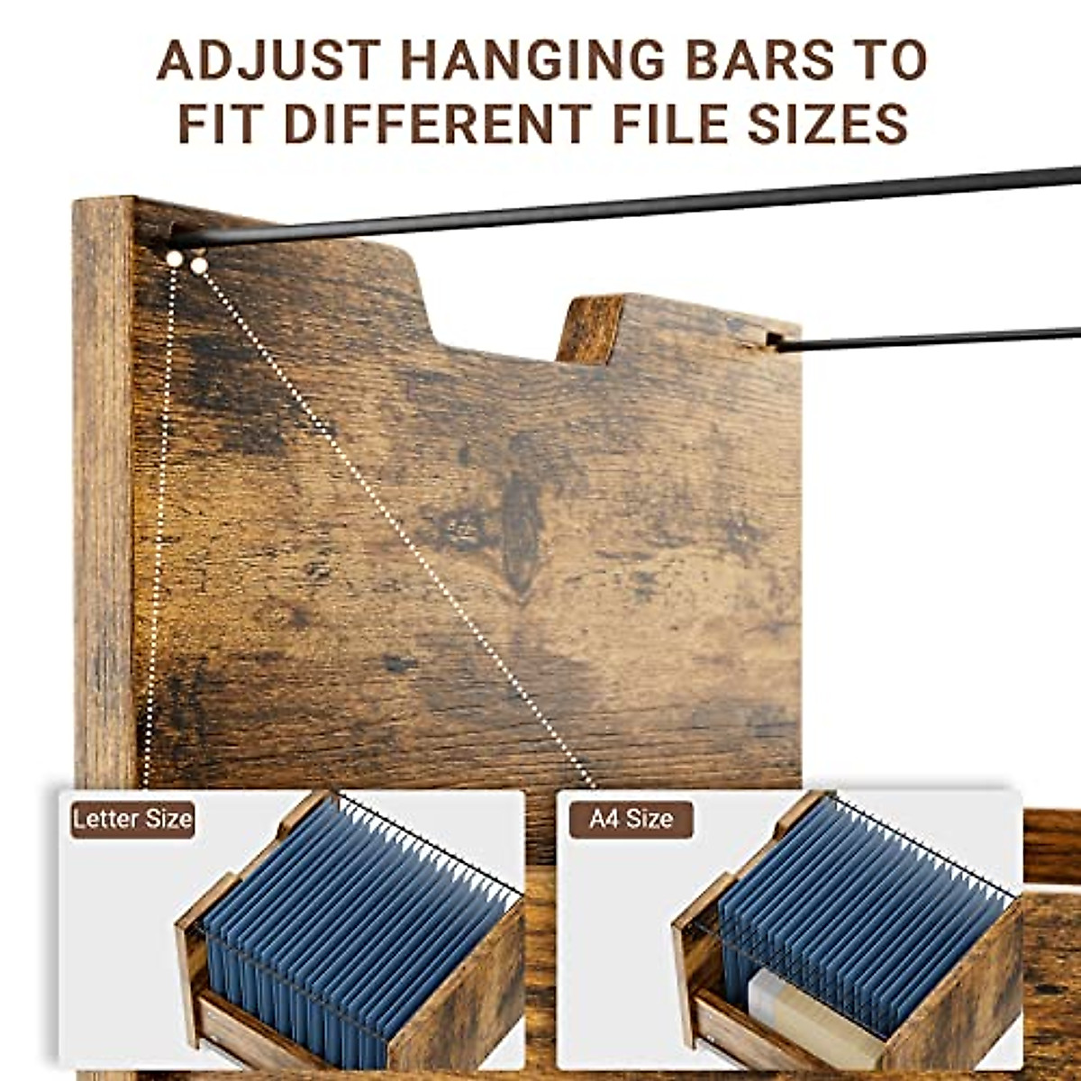 YaFiti Wood File Cabinet for Home Office, 3 Drawer Lateral Filing Cabinets for Printer Stand with Storage and Socket USB Charging Port fits A4 or Letter Size, Rustic Brown