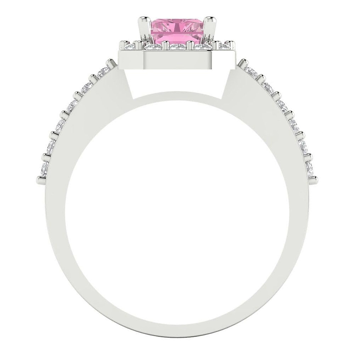Clara Pucci 2.04ct Emerald Cut Solitaire with Accent Halo Pink Diamond VVS1 Designer Modern Statement Ring Solid 14k White Gold