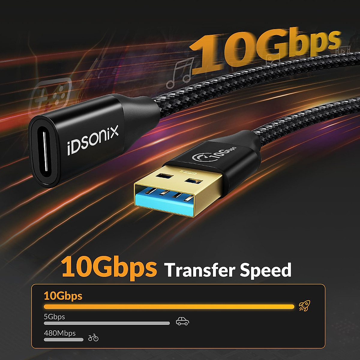 iDsonix USB C Female to USB Male Adapter, 3.1 Gen2 10Gbps Fast Charging Cable, Compatible with New MacBook Pro, iPad Air, Samsung Galaxy and More